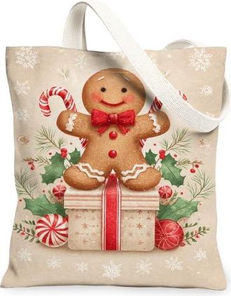 Generic Sacs fourre-tout en toile de pain d&eacute;pice de No&euml;l, sacs r&eacute;utilisables, rustiques, l&eacute;gers, lavables, beige, 13x15 Inch