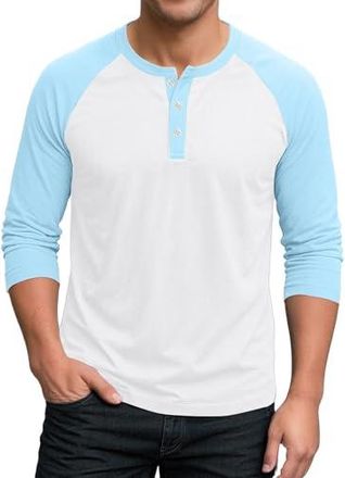 Generic Polo pour homme et adulte, chemise &agrave; manches longues avec bouton 1/4, coupe d&eacute;contract&eacute;e, col rond, t-shirt Henley de couleur unie, t-shirt d&eacute;contract
