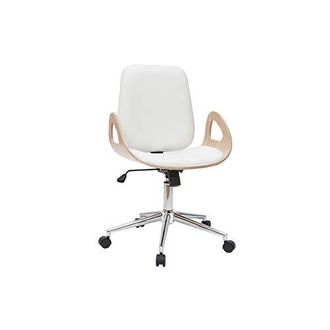 Miliboo Fauteuil de Bureau Design Blanc et Bois Clair Glory