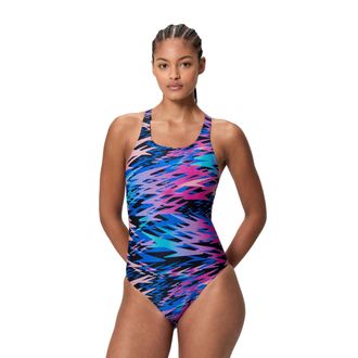 Speedo Damen-Badeanzug, Hyperboom-Print, Medalist, Anthrazit