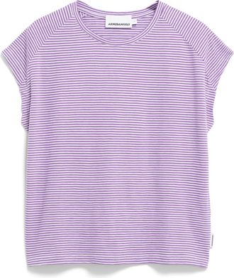 Armedangels Damen T-Shirt aus Bio-Baumwolle ONELIAA Lovely Stripes Loose Fit Oatmilk-Orchid