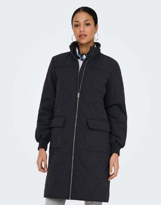 Jacqueline de Yong Raya gerippte gesteppte Jacke mit hohem Kragen in Schwarz