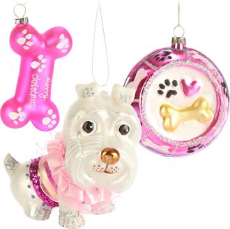 Com-Four [!!!B-Ware!!!] 3X Christbaumschmuck - Baumkugeln Hund, Knochen und Napf aus Glas - besondere Weihnachtsdeko - extravagante Weihnachtsbaumanhänger (3 S