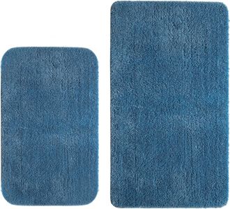 Miulee Badematte Duschvorleger Badvorleger Flur 2er Set rutschfest Matte Teppiche Badteppich Badezimmerteppich Waschbar Saugf&auml;hig f&uuml;r Bad Wohnzimmer Blau 40x