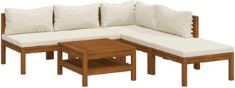 vidaXL Salon de jardin 6 pcs avec coussin cr&egrave;me Bois dacacia solide vidaXL