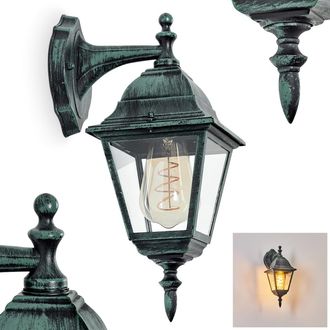 HOFSTEIN Außenwandleuchte Naofe, Wandlampe abwärts in antikem Look aus Metall/Glas in Schwarz-Grün/Klar, Wandleuchte im klassischen Landhaus-Stil, Außenleuchte