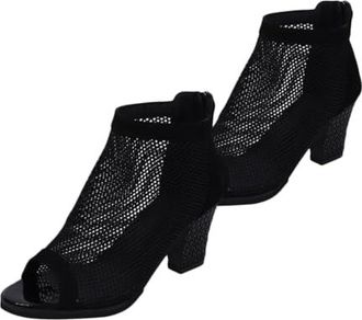 Yardwe Sandales à Talons Hauts Femme Noires Maille Ajourée Confortables et Faciles à Enfiler Talons Épais pour Port Style Élégant pour Robes et Jupes