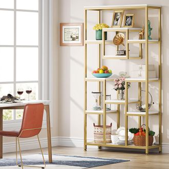 Tribesigns 180cm hohes Gold B&uuml;cherregal, Moderne freistehende B&uuml;cherregal mit 11 offenen Lagerregalen, hohe Display B&uuml;cherregale f&uuml;r Wohnzimmer, Schlafzimmer, Ho