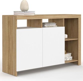 IDMarket Anrichte 110 cm MALO Holz und wei&szlig;e T&uuml;ren