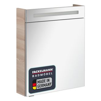 Fackelmann B.Clever LED-Spiegelschrank - 60 x 71 x 16 cm, Moderner Badezimmerschrank mit Soft-Close-System und 2 Glaseinlegeb&ouml;den in Braun hell - Made in Germany