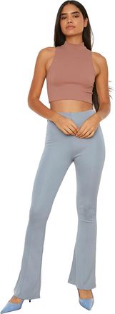 Trendyol Damen Trendyol Hacivert Flaschung Gestrickte N Pants Palazzo, Gray, L Große Größen