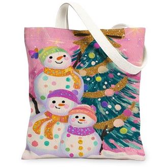 Generic Sacs fourre-tout en toile motif bonhomme de neige mignon, sacs dépicerie réutilisables, légers et lavables avec bandoulière pour lextérieur, pêche, 13