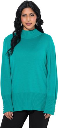 Ulla Popken Damen große Größen Übergrößen Plus Size Pullover, Woll-Seidenmischung, Stehkragen, Zierperlen grünblau 46+ 835726460-46+