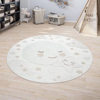 Paco Home Paco Home Kinderteppich Kinderzimmer Outdoorteppich Rund Spielteppich 3D Effekt Mond Beige &Oslash; 200 cm Rund