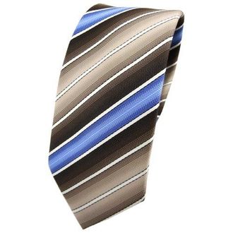 TigerTie &eacute;troit cravate brun beige bleu cr&egrave;me ray&eacute; - Tie