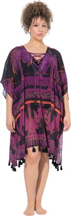 Ulla Popken Damen große Größen Übergrößen Plus Size Tunika, Palmen, Oversized, Schnürung, Halbarm schwarz 1+ 837357100-1+