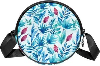 Generic Sac &agrave; bandouli&egrave;re rond pour femme, motif feuilles et fleurs, sac &agrave; dos avec fermeture &eacute;clair, bretelles r&eacute;glables, sac &agrave; main rond d&eacute;contract&eacute; pour fe