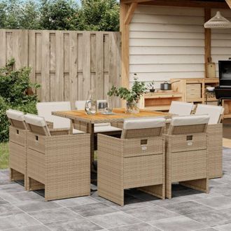 vidaXL Vidaxl - Ensemble &agrave; manger de jardin et coussins 9 pcs beige Poly rotin