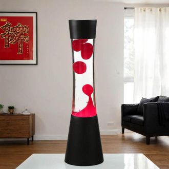 Licht-Erlebnisse Licht-erlebnisse - Lampe magma ringo au design r&eacute;tro noir avec cire rouge et liquide clair H:39 cm G9 - Rouge, transparent, noir