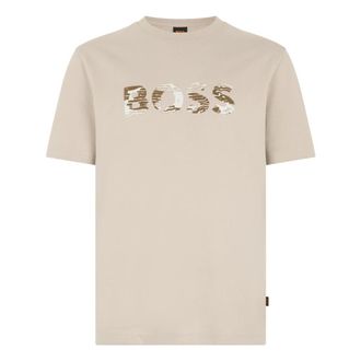 HUGO BOSS Baumwoll-T-Shirt mit Print - - Tops - Herren - Beige - S