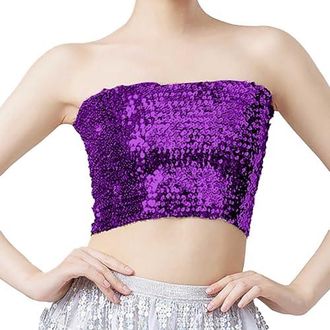 Generic Ensemble de haut tendance Mardi Holiday pour femme avec paillettes &eacute;tincelantes stretch Clubwear Tube Top Costume Top Femme, violet, Taille unique