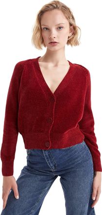 DeFacto Strickjacke Normal Passform für Damen Cardigan für Oberteile Damen Bordeaux,3XL
