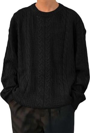 Generic Pull Homme Coton Tricot&eacute; &Agrave; Col Rond Et Manches Longues, Sweatshirt en Maille Fine Casual Pullover Vintage Sweat Pulls Toucher Doux T-Shirt Couleur Uni