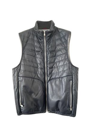 Brunello Cucinelli Black Leather Gilet Size S