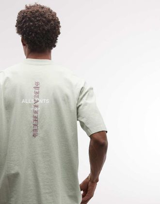 AllSaints Allsaints - Knox - T-shirt avec logo brod&eacute; et imprim&eacute; au dos - Vert clair