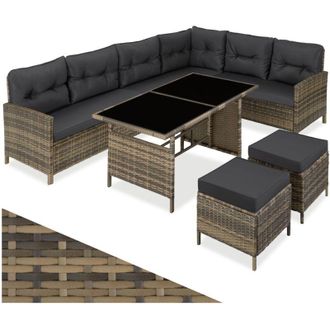 TecTake Canap&eacute; de jardin lounge en rotin 6-8 places marron naturel