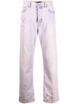 Purple jean droit &agrave; effet us&eacute; - Rose
