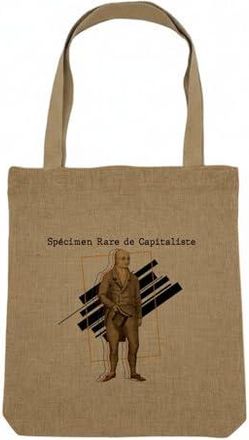 Fabulous Sac Shopping Tote Bag Aspect Lin - Sp&eacute;cimen Rare de Capitaliste Illustration Ancienne - Sac de Courses Toile Epaisse 360g Beige Naturel Cabas Port&eacute; Ep