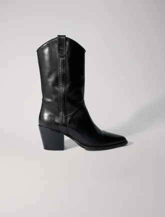Maje Lederstiefel Mit Absatz - Schwarz - Gr&ouml;&szlig;e 36 - Maje