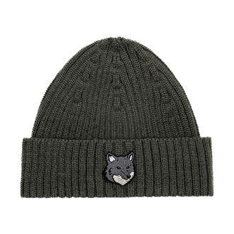 Maison Kitsun&eacute; Fox Head Large Beanie - - Accessories - Herren - Gr&uuml;n - ONE SIZE