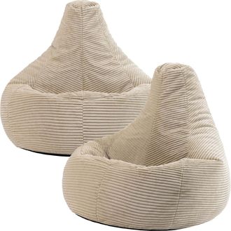 Icon Brand Dalton Sitzsack Cord, Beige, 2er-Pack, Gaming Sitzsack Erwachsene mit F&uuml;llung, Bean Bag, Cord Sessel, Lounge Sessel, Lounge Stuhl, Schlafzimmer, Wohnz