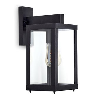 HOFSTEIN Wandau&szlig;enlampe Tieva, moderne Au&szlig;enwandleuchte aus Metall/Glas in schwarz, 1-flammig, eckige Wandleuchte, E27-Fassung, Au&szlig;enleuchte abw&auml;rts mit Lichte