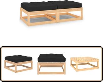 vidaXL Vidaxl - Garten-Fußhocker mit Kissen 2 Stk. Massivholz Kiefer - Gartenzubehör - Gartenstuhl - Gartenlounge - Outdoor Möbel - Kiefernholz
