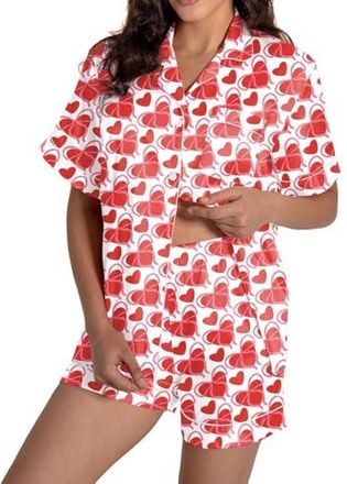 Generic Tenues deux pi&egrave;ces pour femmes 2026 Saint-Valentin pour femmes ensemble de shorts &agrave; manches courtes et col en V (3), rose, XXL