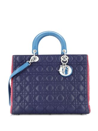 Dior Lady Dior Bag Cannage Quilt Lambskin Large tote bag - Bleu
