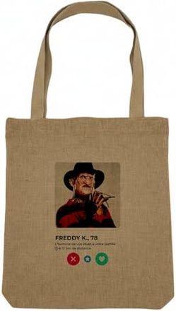 Fabulous Sac Shopping Tote Bag Aspect Lin - Freddy K. Film Horreur R&eacute;seau Social Rencontre Amour - Sac de Courses Toile Epaisse 360g Beige Naturel Cabas Port&eacute; 