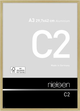 Nielsen Design Bilderrahmen, 29,7 x 42 cm (A3), Aluminium, Gold matt, Posterrahmen zum Aufhängen im Hoch- & Querformat, Echtglas, C2