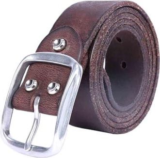 Generic Ceinture vintage en cuir v&eacute;ritable pour homme avec boucle en acier inoxydable et cuir &eacute;pais, Caf&eacute; noir, 130 cm