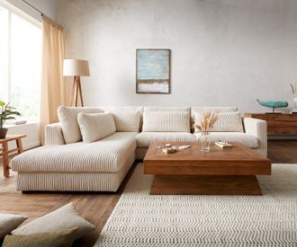 DELIFE Ecksofa Isla 330x225 cm Cord Beige Ottomane links, Ecksofas