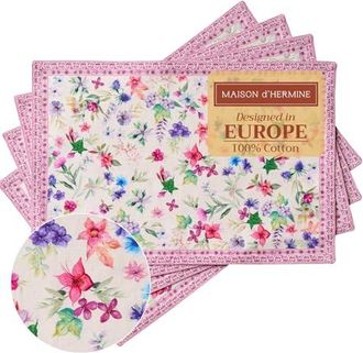 Maison d'Hermine Lot de 4 sets de table r&eacute;utilisables 100 % coton lavables, pour d&eacute;coration de cuisine, salle &agrave; manger, f&ecirc;te, mariage, restaurant, printemps/&eacute;t&eacute; (Chard