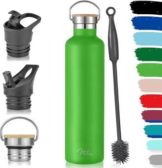 Milu Bouteille en acier inoxydable 350ml, 500ml, 750ml, 1l (+3 couvercles) - Bouteille thermo avec paille, bouteille deau, pour boissons chaudes, froides e