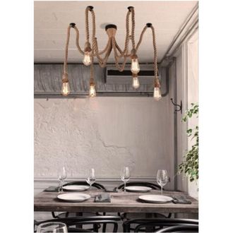 Trade Shop Lustre Araign&eacute;e Suspension 6 Brins E27 Douille Lampe Country Retro B59-6