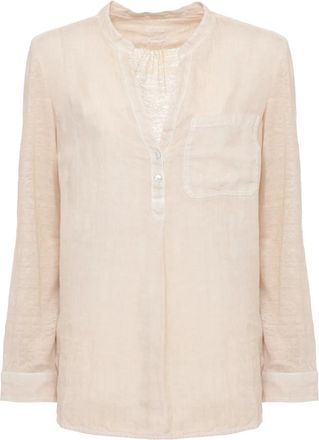 120% Lino Femme, Blouses et Chemises, Beige, Taille: 38 FR Linen Blouse