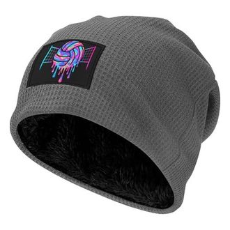 Ahdyr Bonnet en Maille gaufr&eacute;e Volleyball Drip Game Day, Polaire, Chaud et Chaud pour lhiver, pour Hommes et Femmes, Noir