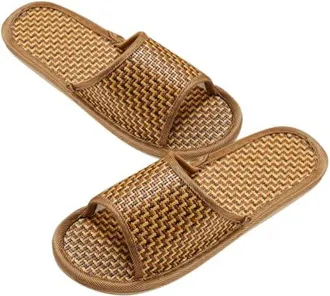 Yardwe Pantoufles Tiss&eacute;es Rotin pour Maison Semelle Antid&eacute;rapante Sandales &eacute;t&eacute; Respirantes pour Femmes Style D&eacute;contract&eacute; et Confortable Couleur Marron