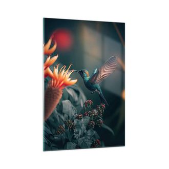 Arttor Bilder auf Glas 70x100cm Glasbild Vogel Exotisch Blume Groß Wanddeko Bild im Glas Schlafzimmer Küche Deko Wandbilder Dekoration Wohnzimmer Modern Wall